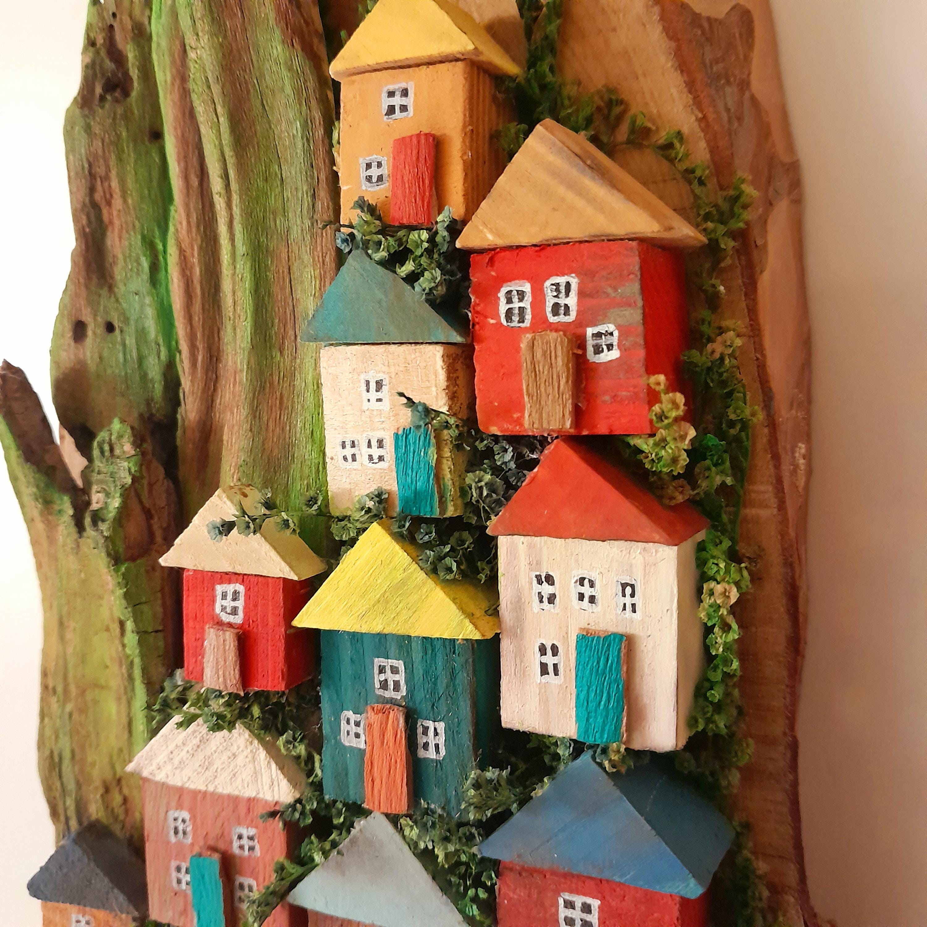 Lighted Miniature Village Wall Art Wooden Wall Decor– Handmade ...