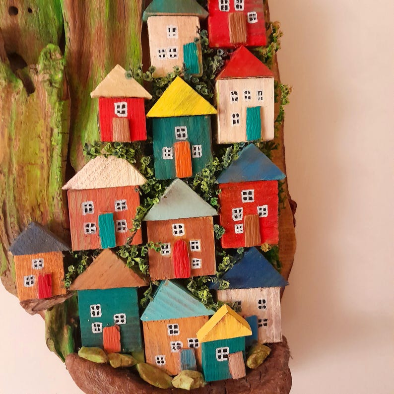 Lighted Miniature Village Wall Art Wooden Wall Decor– Handmade ...