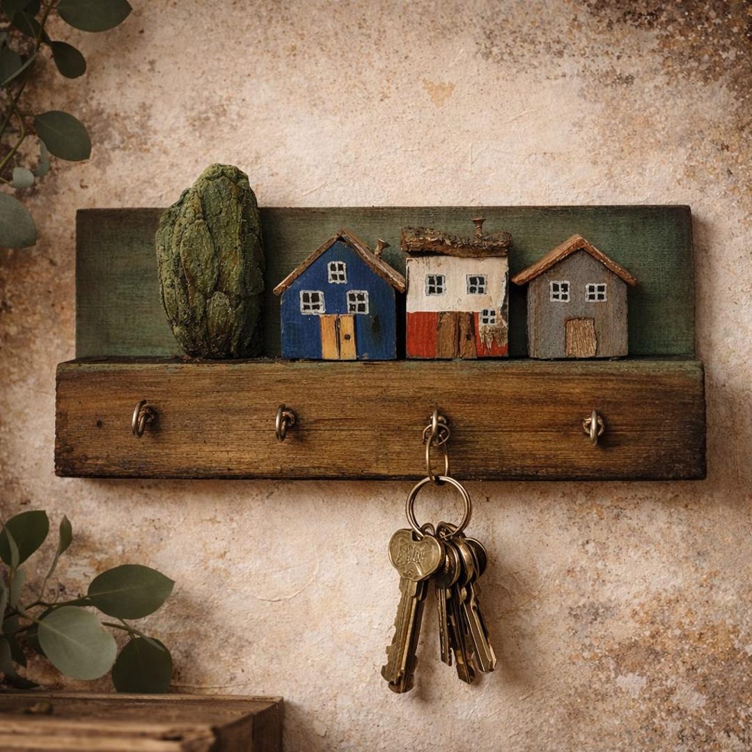 Handmade Wooden Village Wall Key Rack – Rustic Home Decor - Etsy