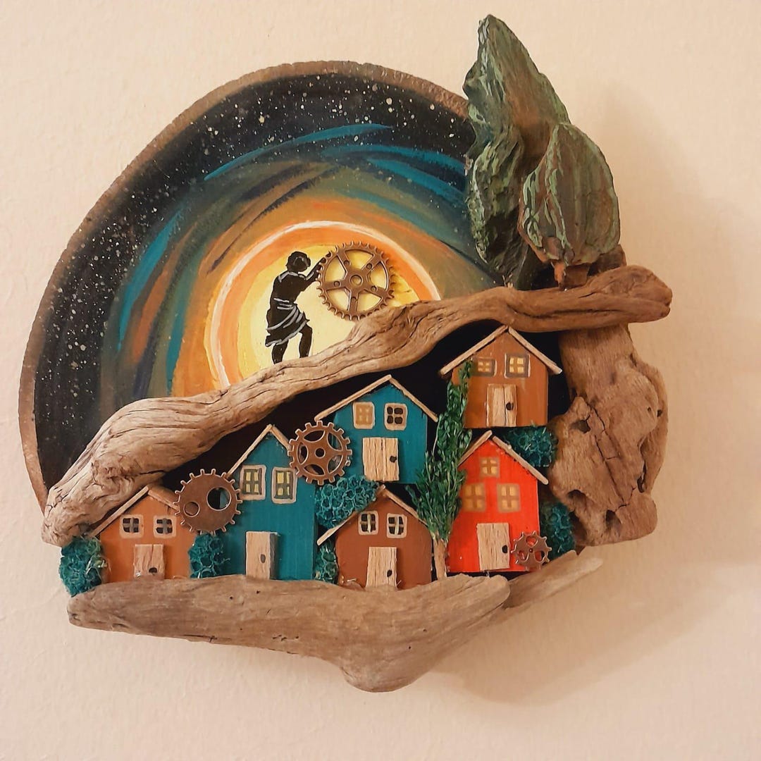 Wall Art Handmade Wooden Decor Unique Driftwood and Gear Sculpture - Etsy