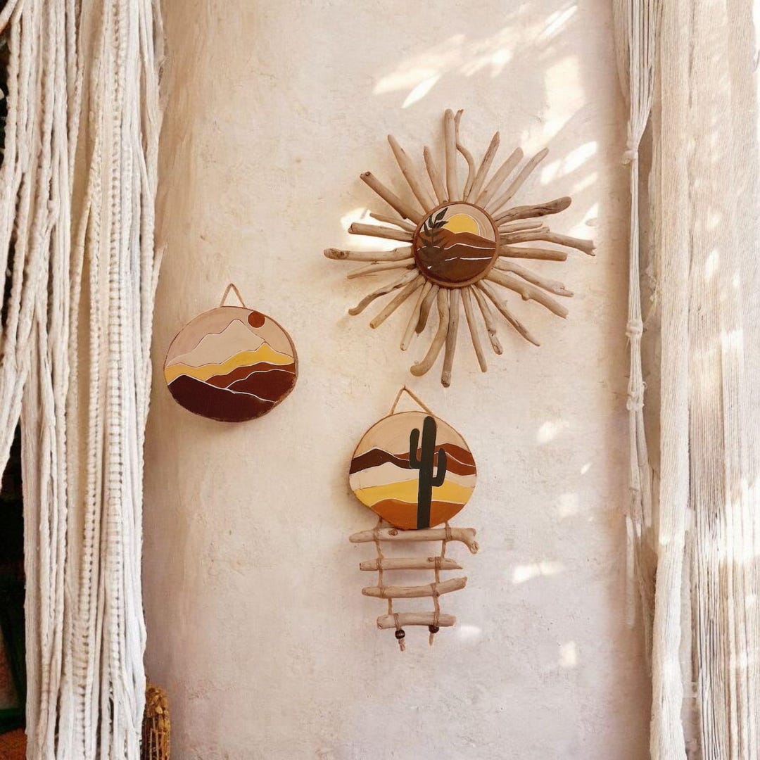 Boho Wall Decor Set Handmade Desert Inspired Wooden & Driftwood Design ...