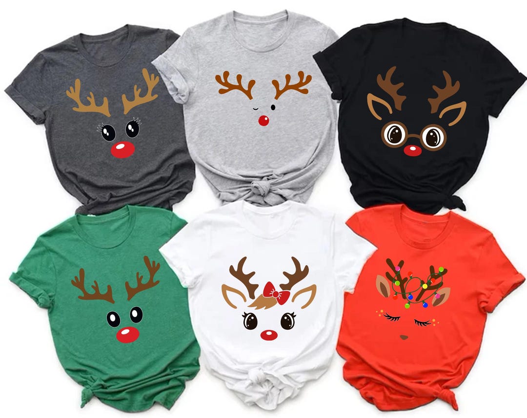 Christmas Reindeer Face Shirts, Xmas Family Shirt, Christmas Deer Shirt ...