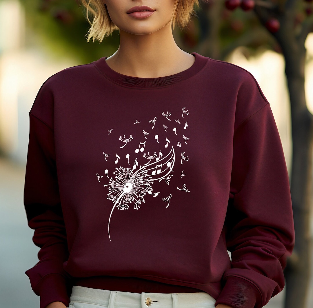 Dandelion Music Notes Shirt, Music Lover Sweatshirt, Floral Shirt, Cute ...