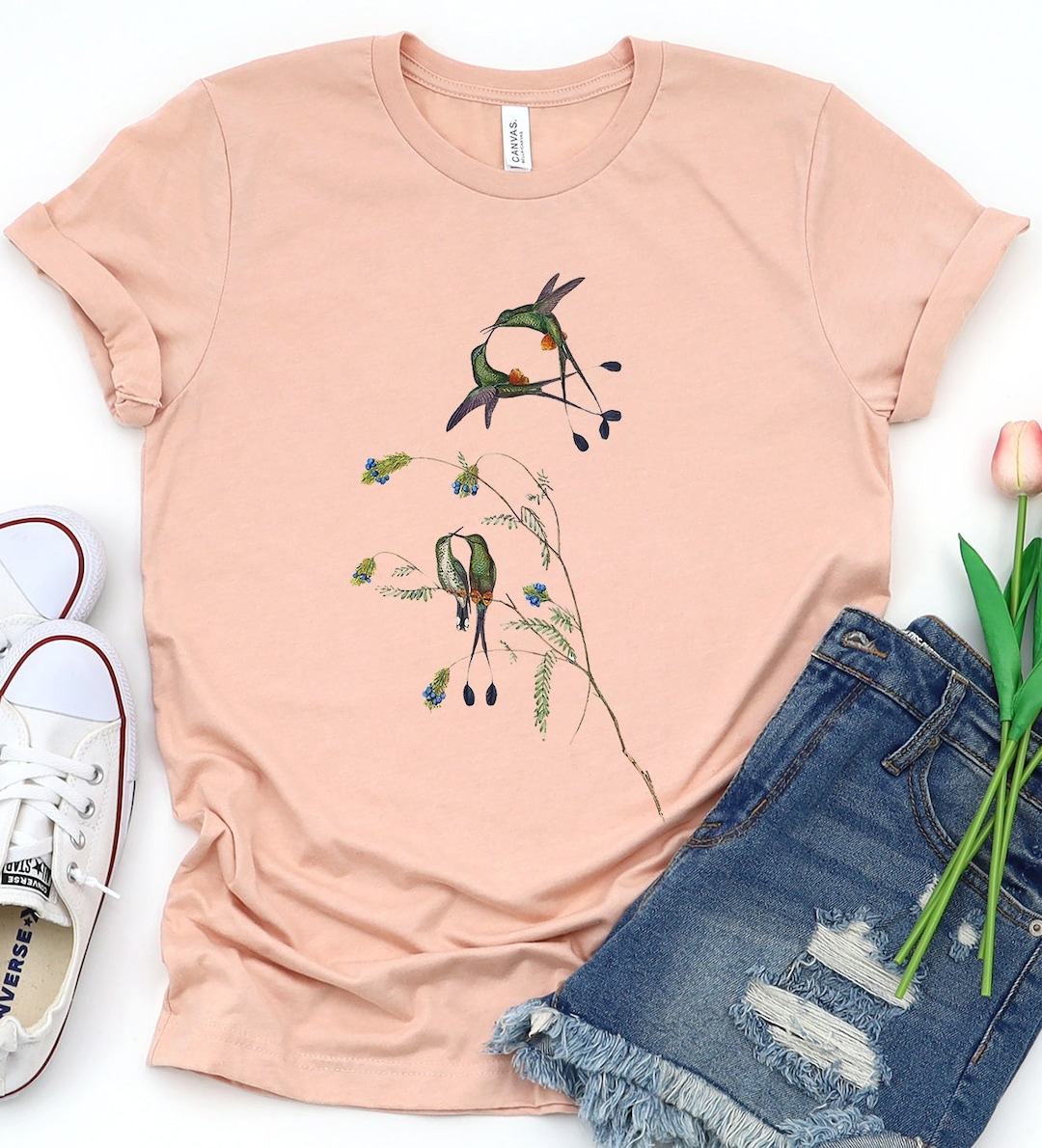 Hummingbird Shirt, Floral Hummingbird Shirt, Birdwatching Apparel ...