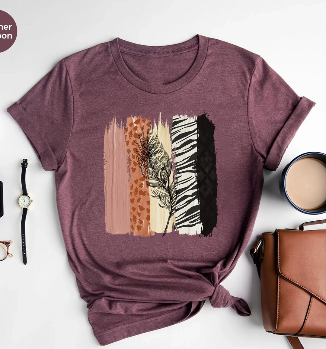 Unique Safari Brush Strokes With Black Feather Tee, Animal Print Design ...