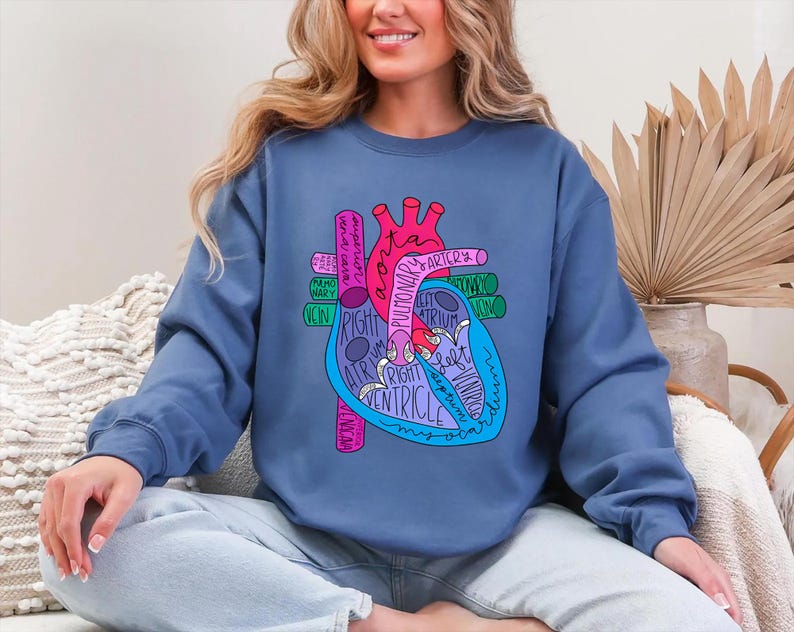 Heart Anatomy Sweatshirt, Cardiac Nursing Gift, Nursing School Shirt ...