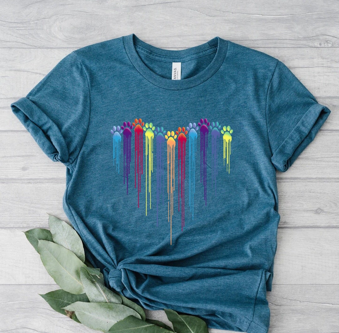 Colorful Dog Paw Heart Shirt, Dog Paw Shirt, Colorful Dog Heart Paw Tee ...