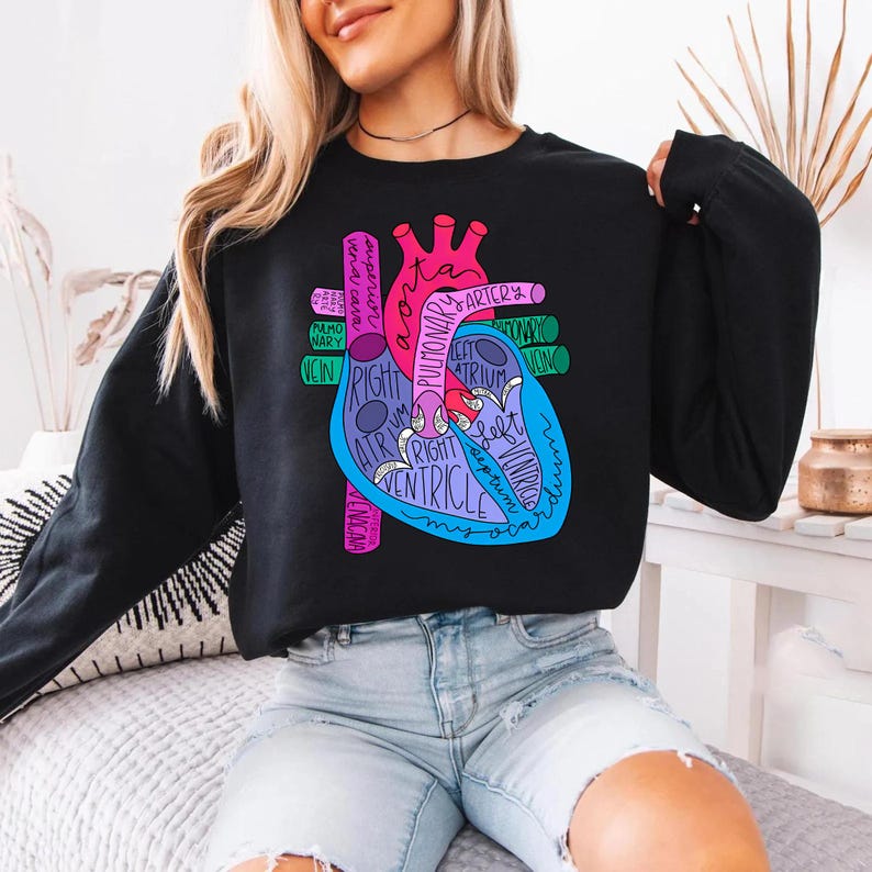 Heart Anatomy Sweatshirt, Cardiac Nursing Gift, Nursing School Shirt ...