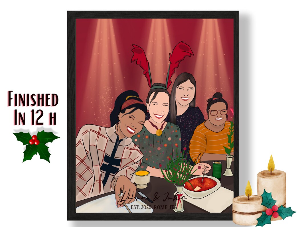 Christmas Gift for Friends, Best Friends Portrait, Best Xmas Gift ...