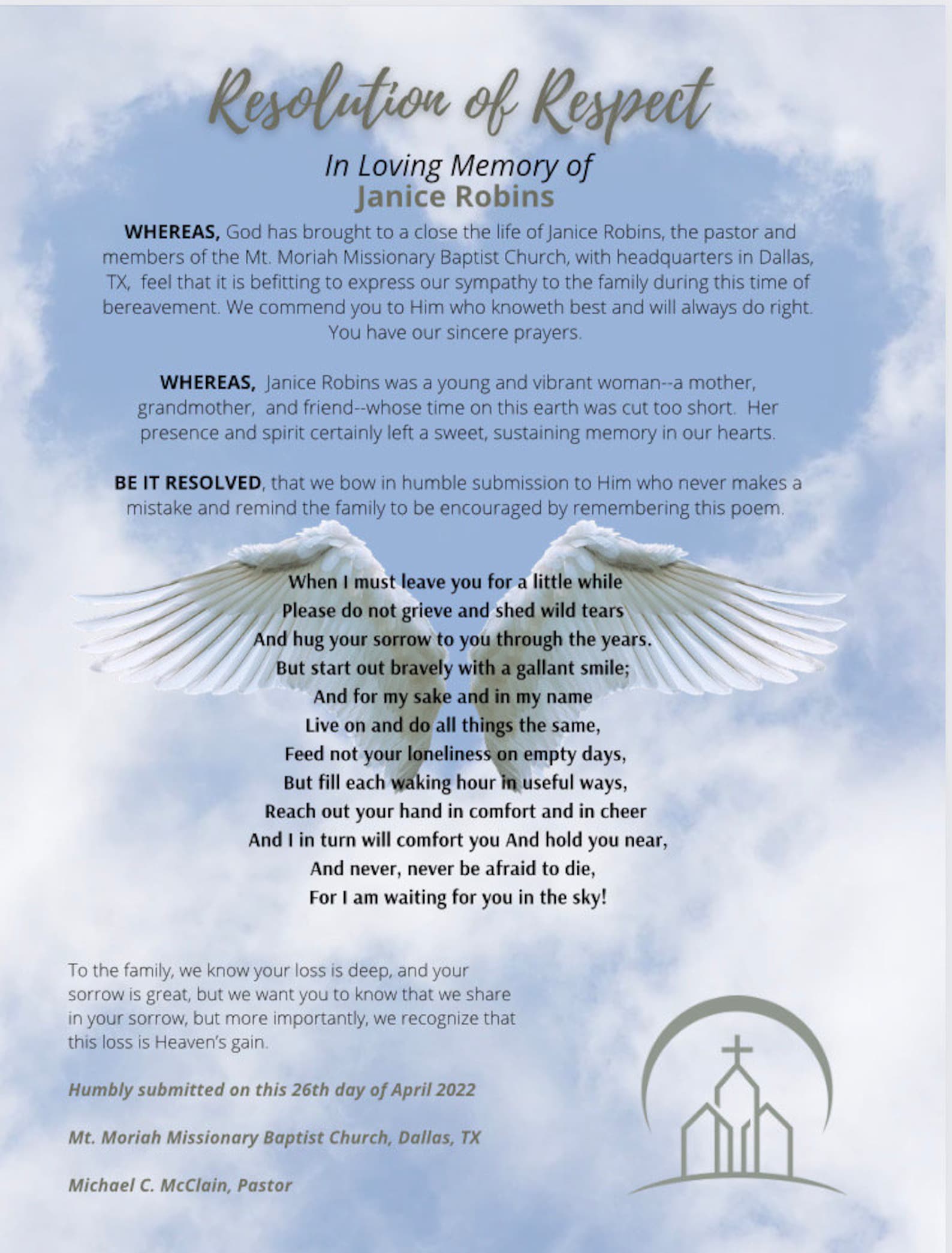 WINGS - Funeral Resolution Letter (DOWNLOAD ONLY) - Etsy