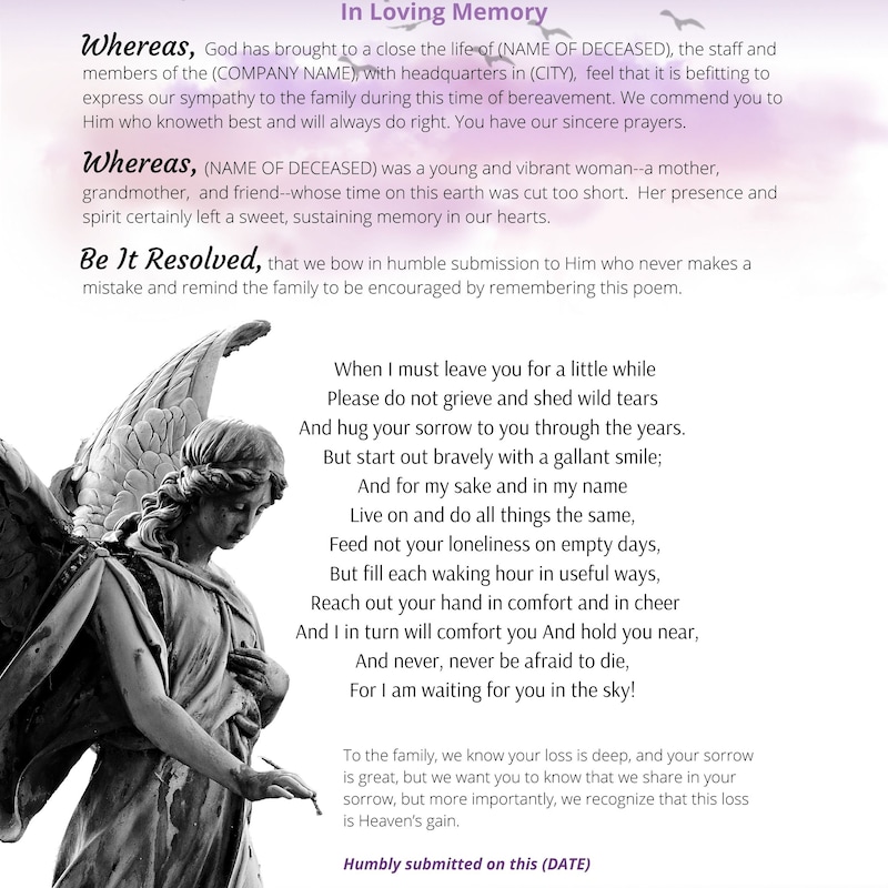 Funeral Resolution Letter - Etsy