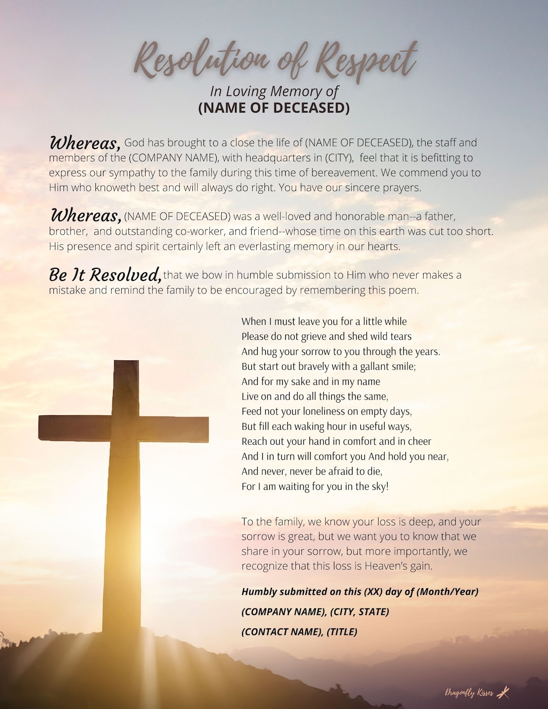 Cross_lft - Funeral Resolution Letter (DOWNLOAD ONLY) - Etsy