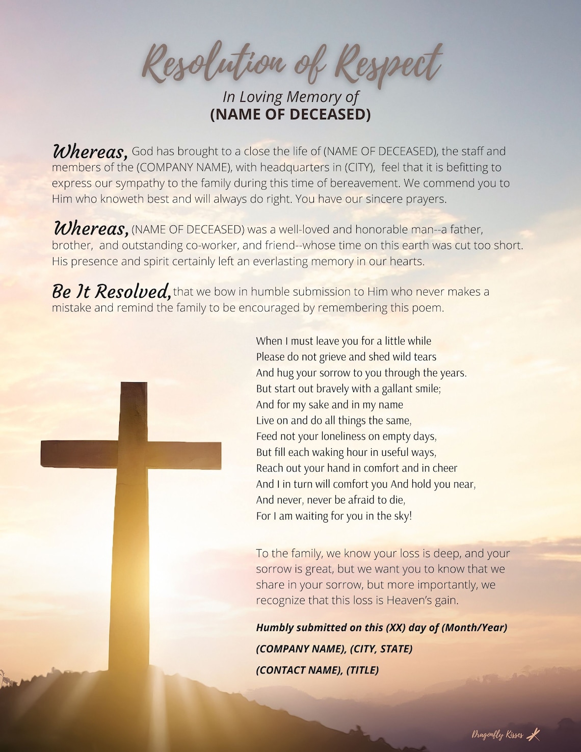 Cross_lft - Funeral Resolution Letter (DOWNLOAD ONLY) - Etsy