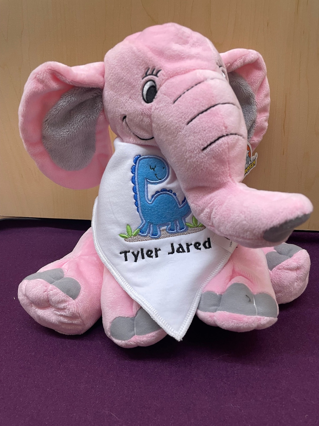 Pink Elephant Plush Stuffed Animal With Personalized Bib - Etsy