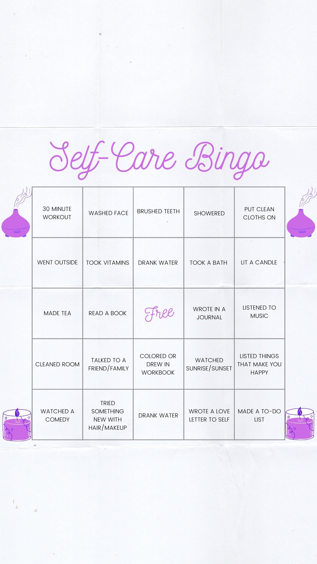 Self Care Bingo PNG - Etsy