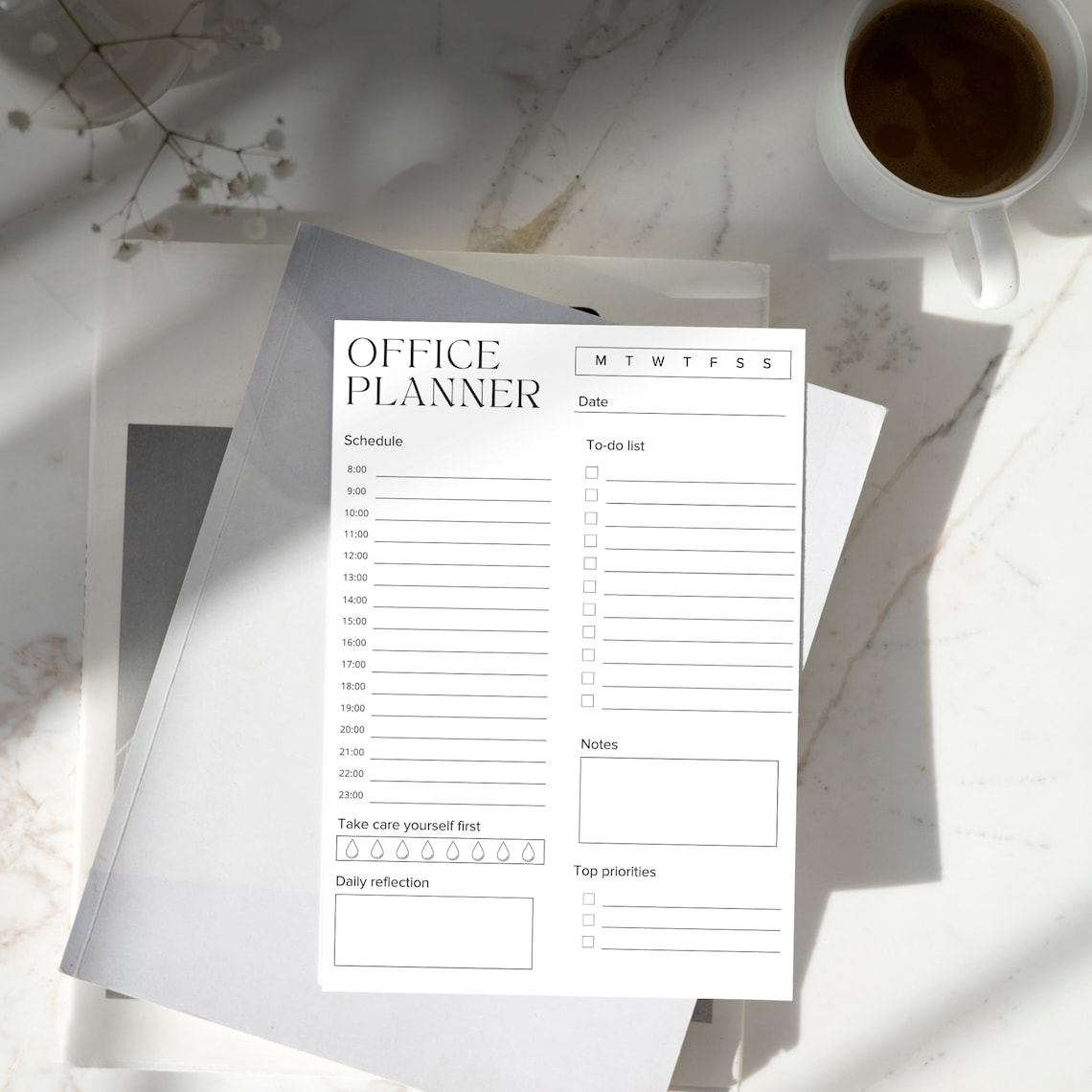 Office Organizer | Work Planner Printable | Log Water | Self Care ...