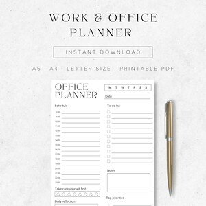 Office Organizer | Work Planner Printable | Log Water | Self Care ...