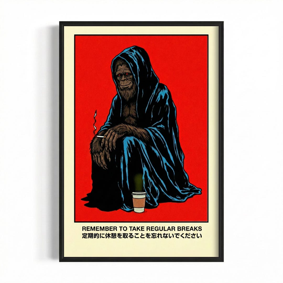 Sasquatch Smoking Break Art Print, Funny Cryptozoology Wall Decor ...