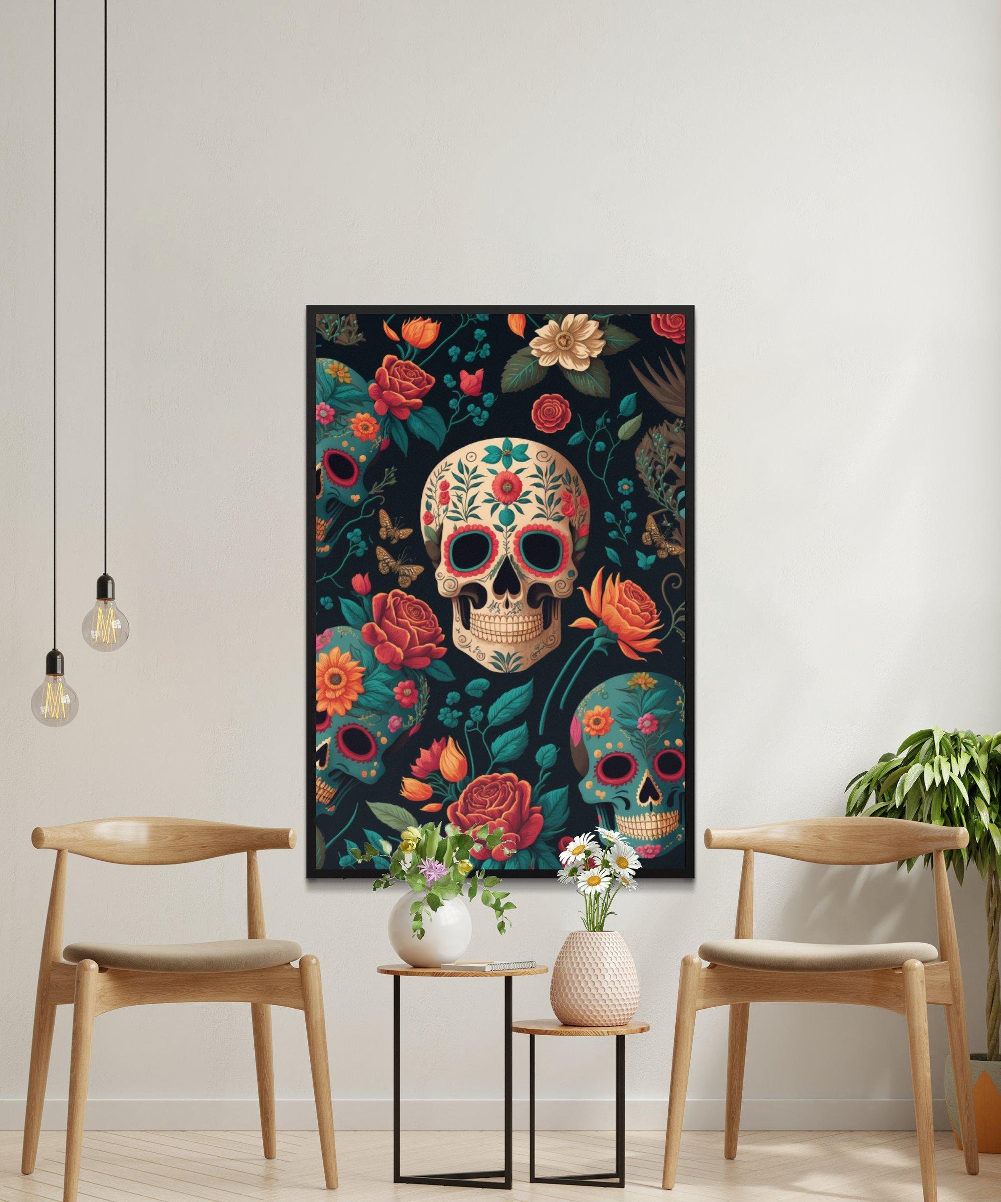 Dia De Los Muertos Decorative Poster Day of the Dead Wall Art, Skulls ...