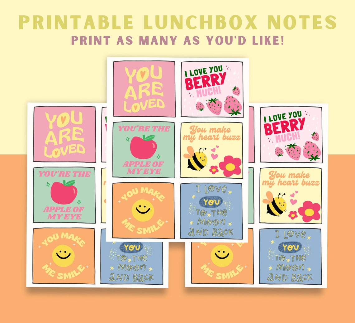 Printable Lunch Box Notes for Kids, Lunch Box Love Notes, Lunch Box ...