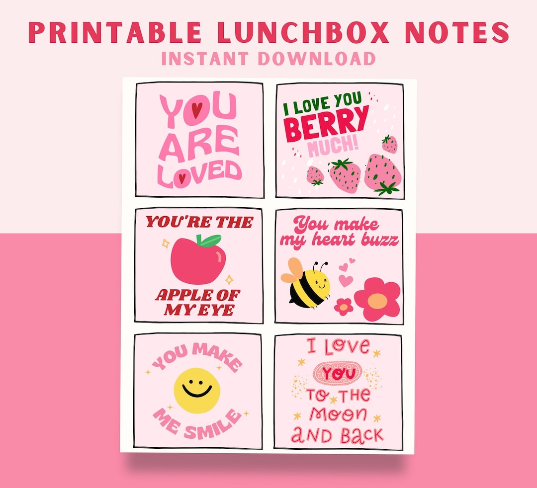 Valentine's Day Printable Lunch Box Notes for Kids, Lunch Box Love ...