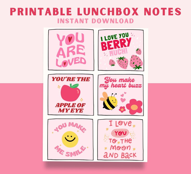Valentine's Day Printable Lunch Box Notes for Kids, Lunch Box Love ...