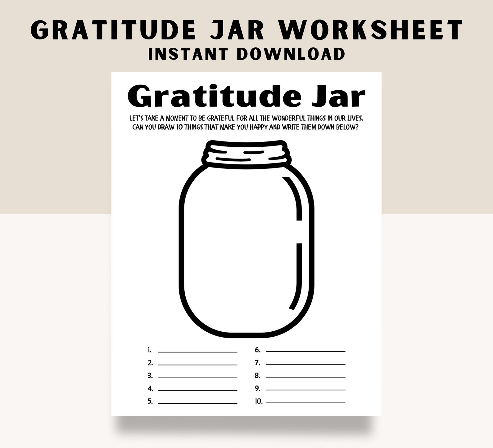 Gratitude Jar Worksheet for Children | Printable Activity for Kids ...
