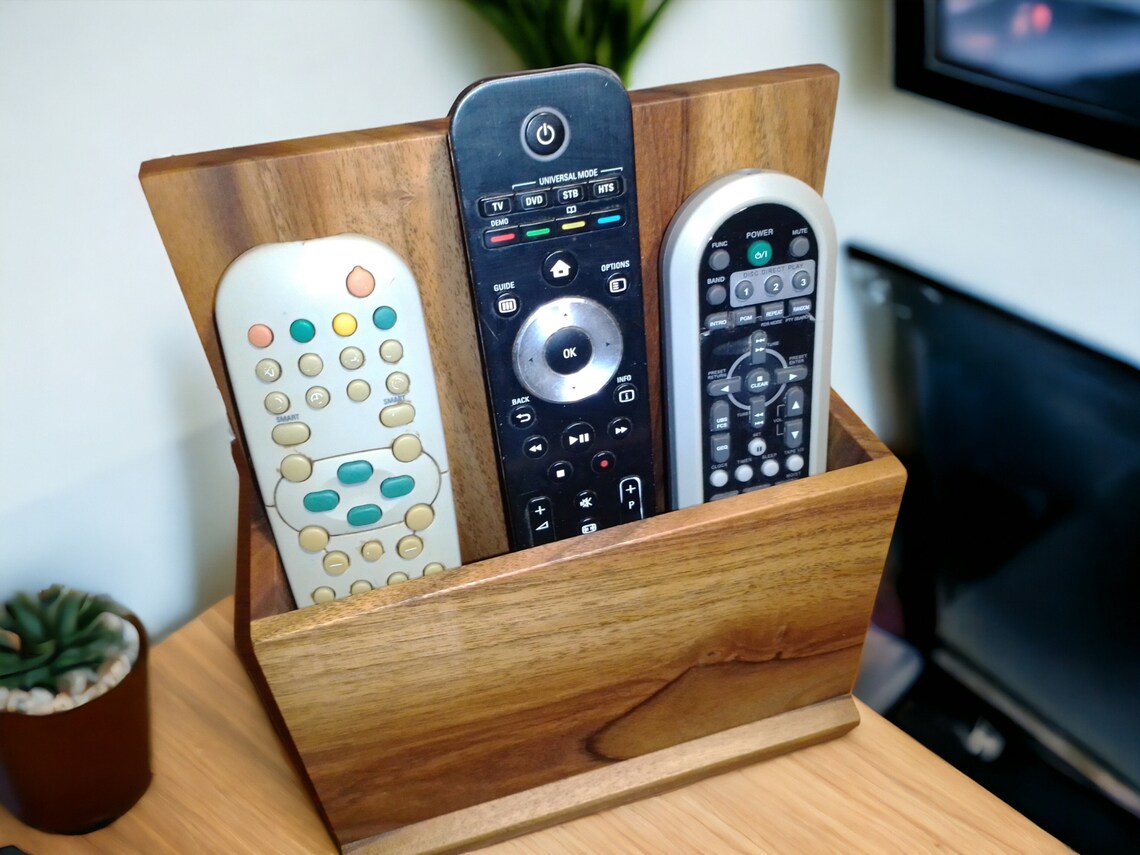 TV Remote Holder, Remote Control Stand, Wood Remote Holder, Remote ...