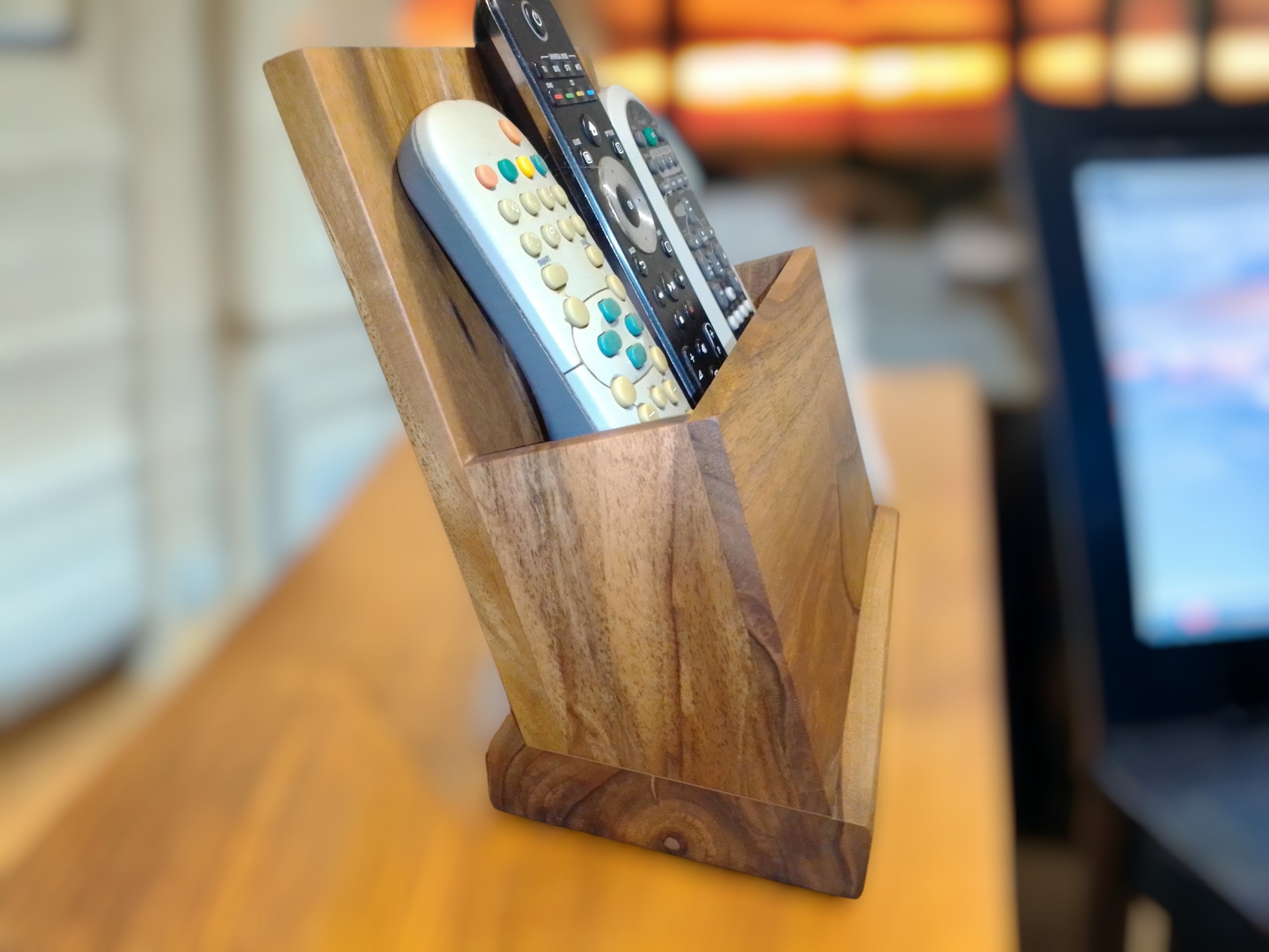 TV Remote Holder, Remote Control Stand, Wood Remote Holder, Remote ...