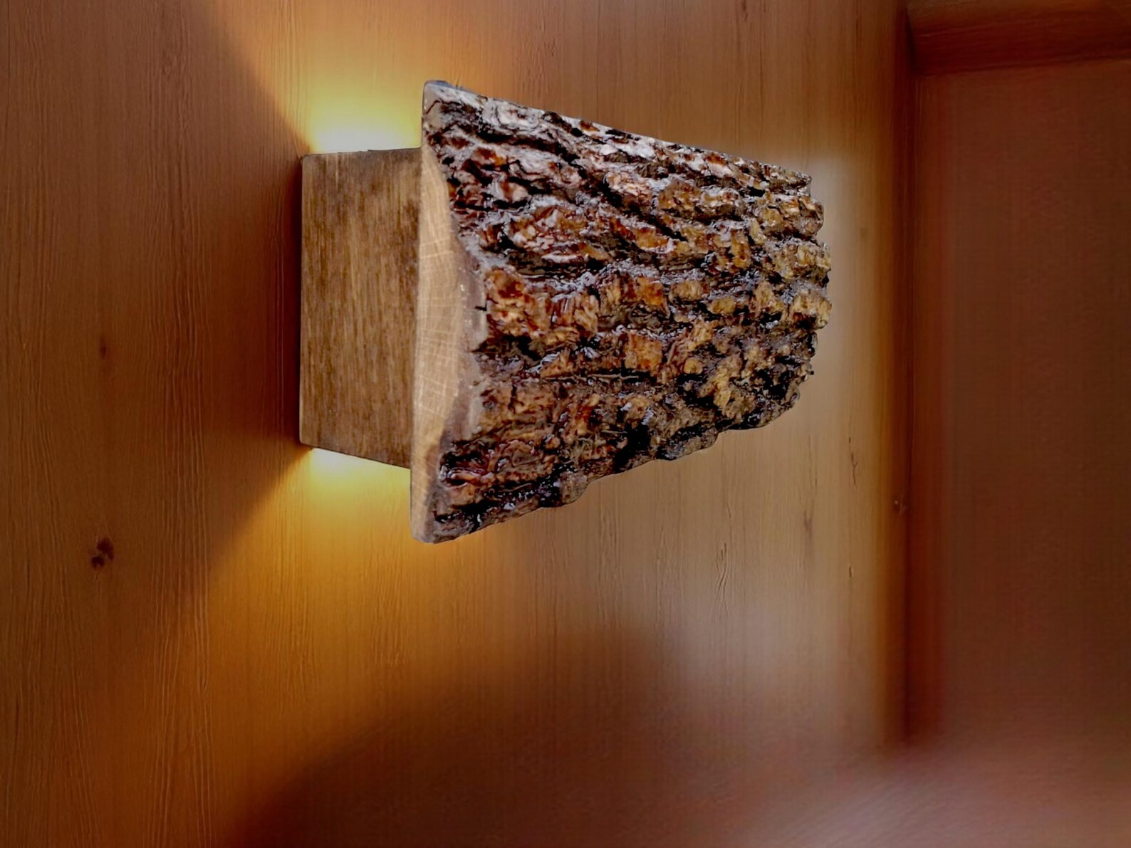 Oak Wood Wall Light With Natural Bark - Etsy