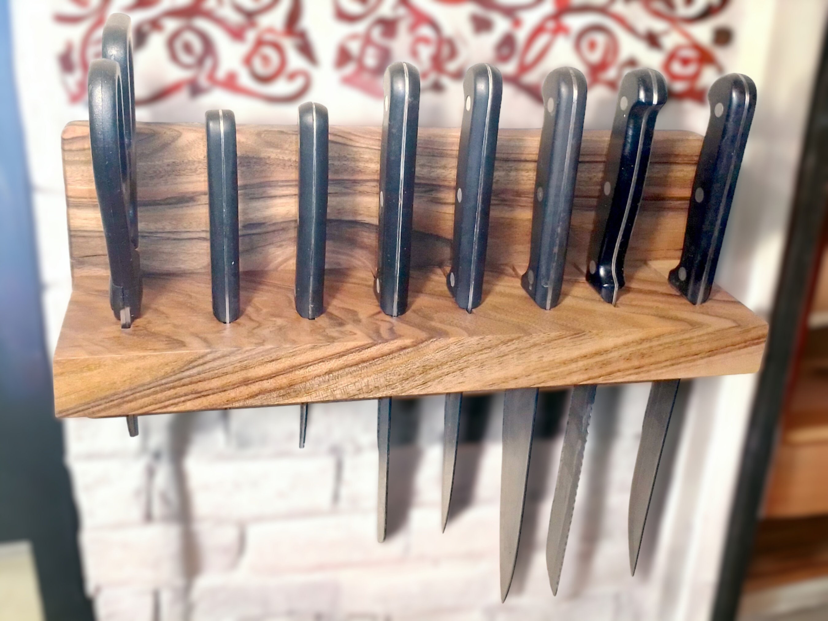 Wall Knife Holder, Knife Organizer, Wooden Knife Block for Storing ...