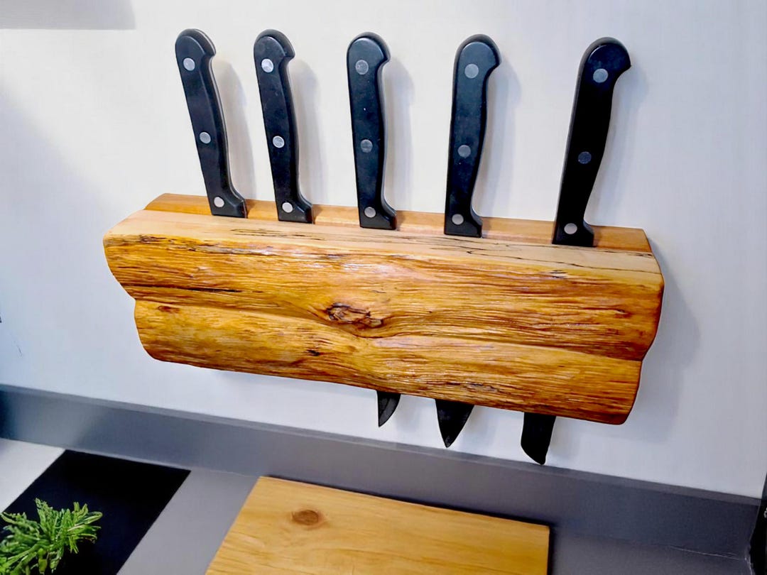 Knife Block Wall Mounted in Wood, Kitchen Knife Holder, Knife Organizer ...