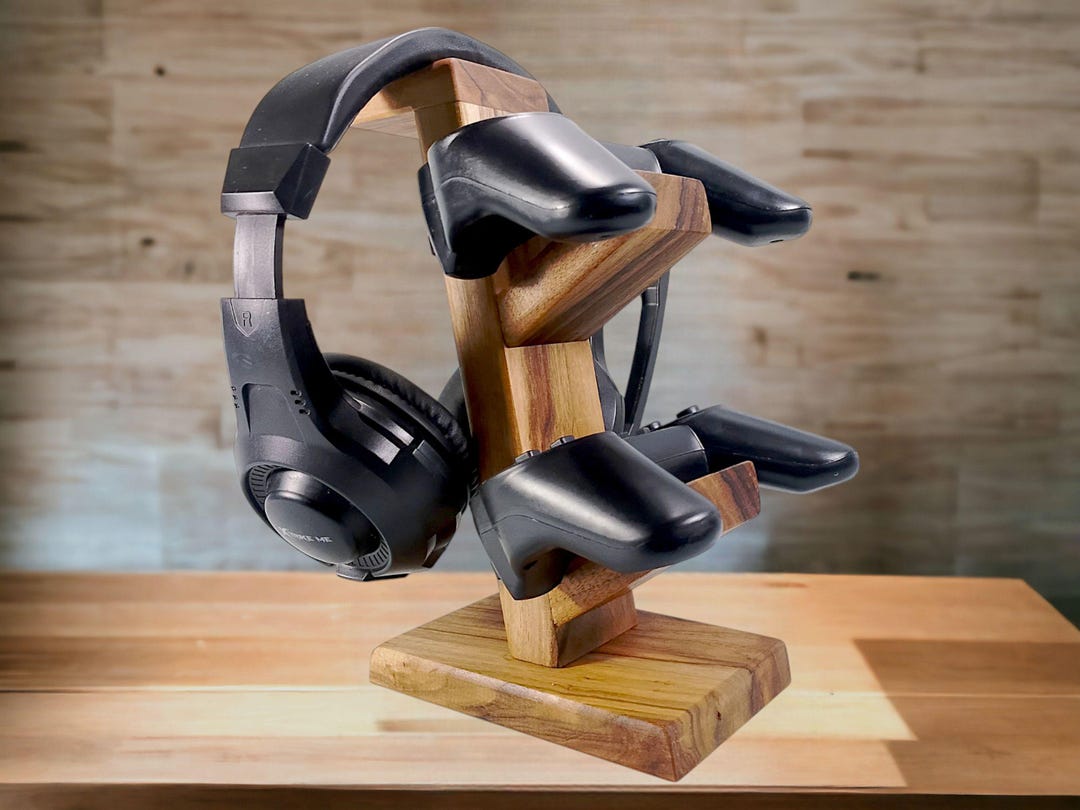 Wooden Controller Holder, Headphone Stand, Gamer Desk Organizer, Dual ...