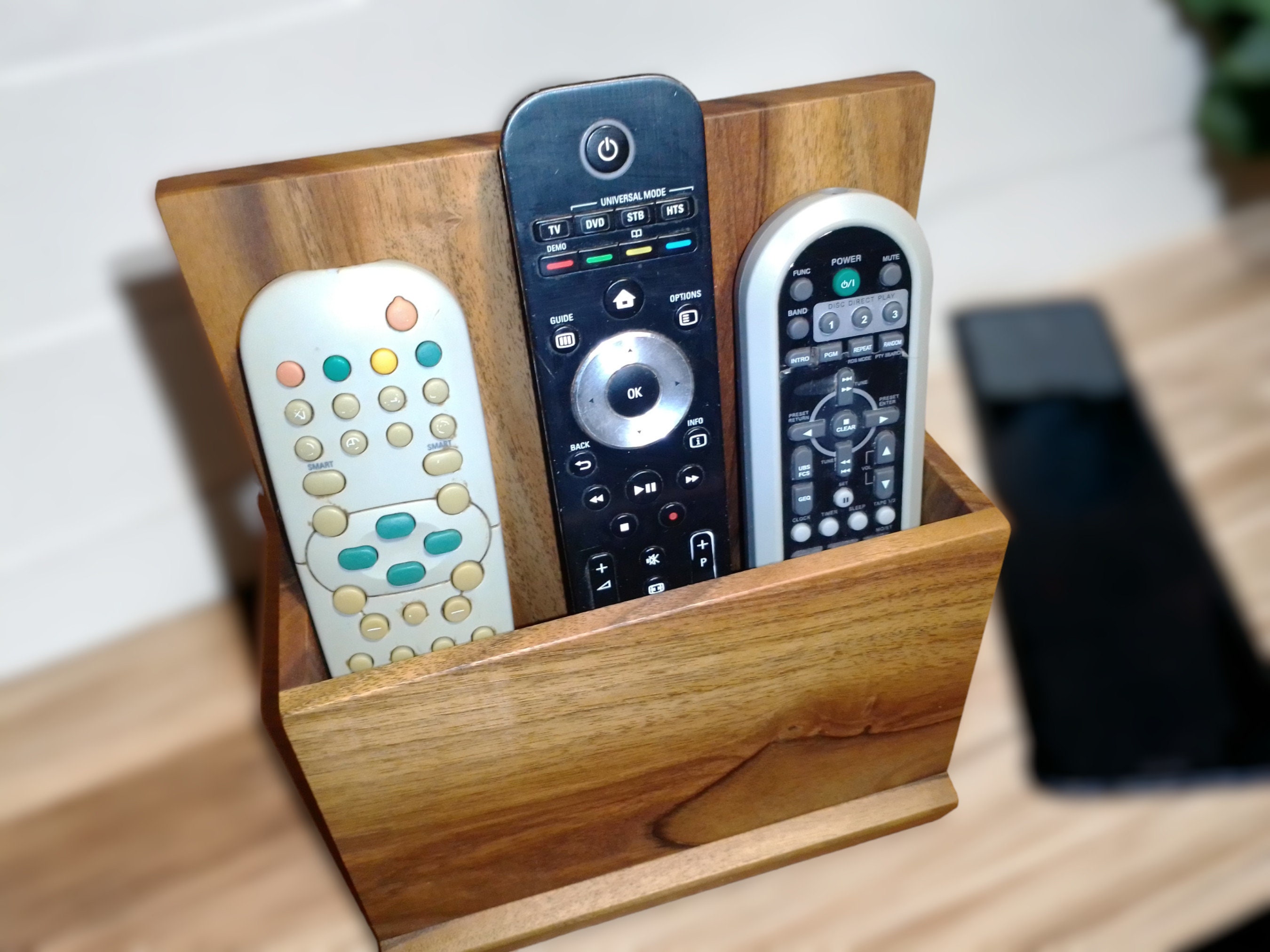 TV Remote Holder, Remote Control Stand, Wood Remote Holder, Remote ...