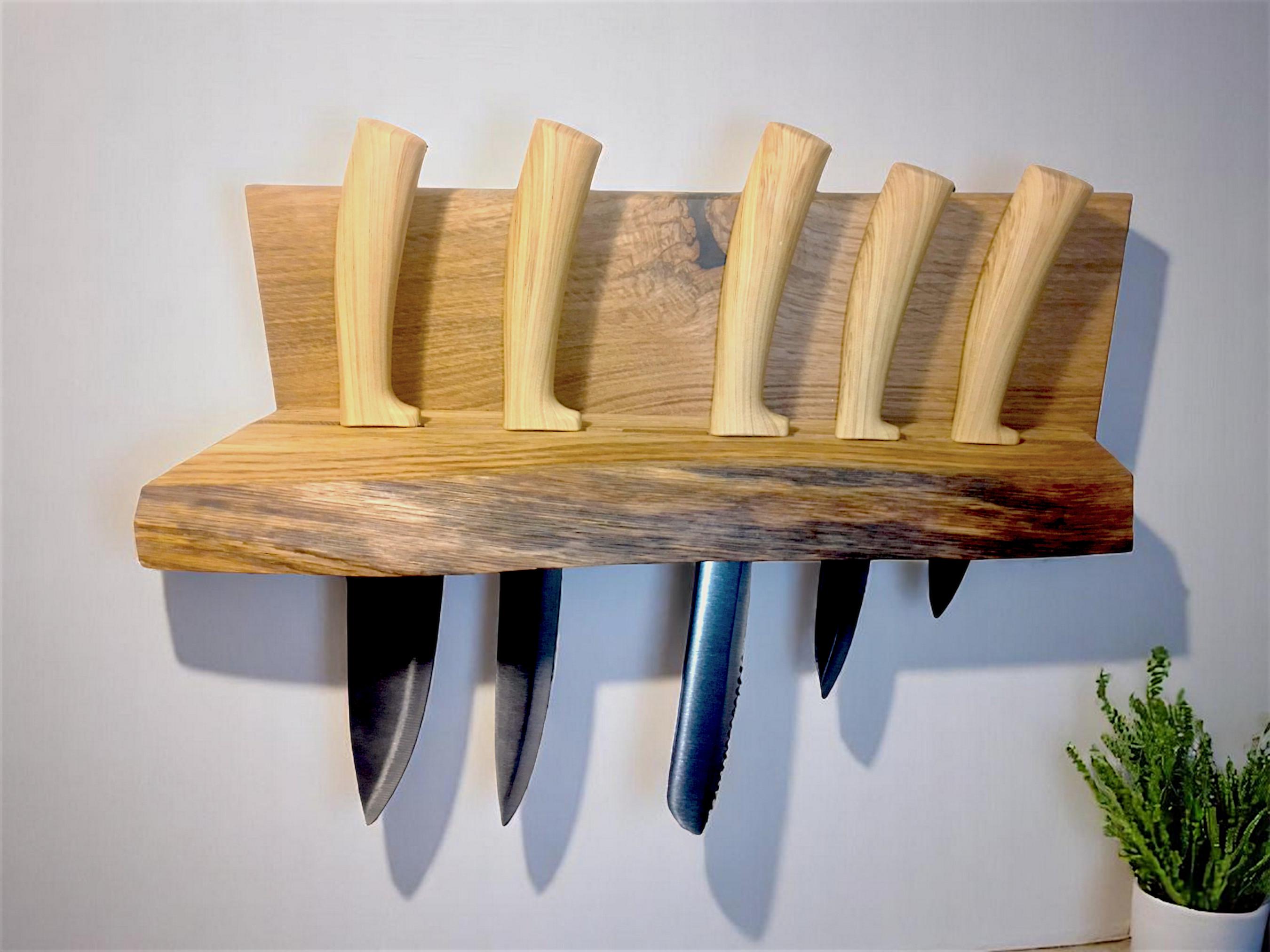 Oak Knife Shelf With Live Edge, Wood Knife Holder, Wall Knife Holder ...