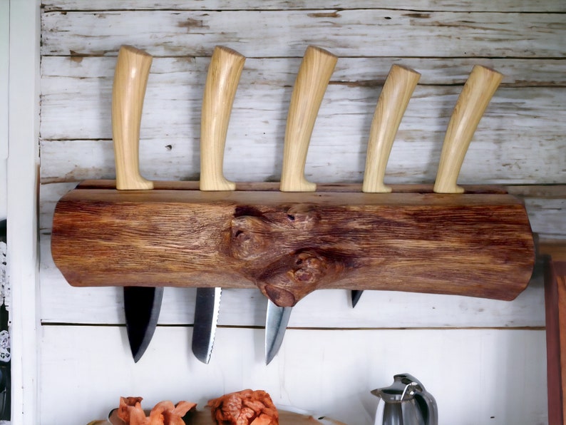Wooden Wall Knife Holder – Rustic Poplar Wood Knife Rack - Etsy