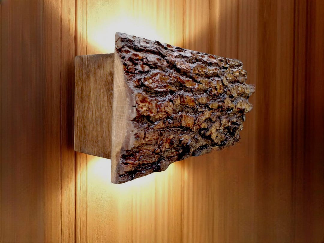 Oak Wood Wall Light With Natural Bark - Etsy
