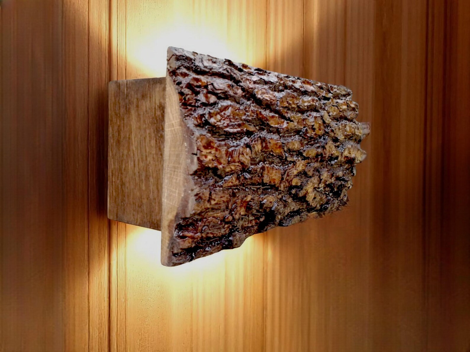 Oak Wood Wall Light With Natural Bark - Etsy