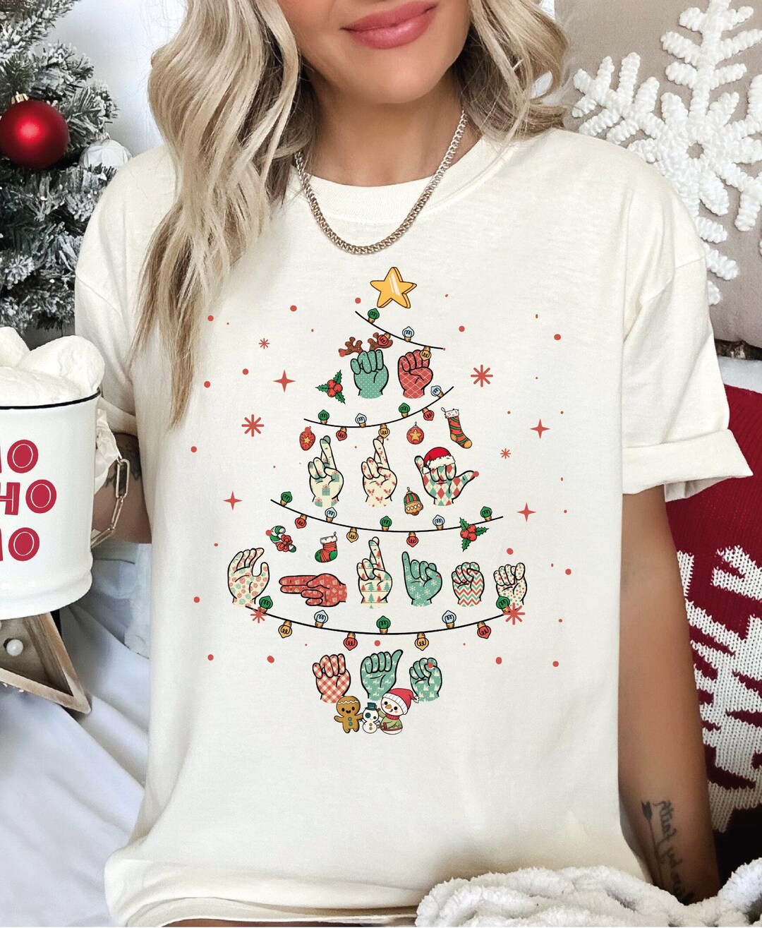 Sign Language Christmas Tree Shirt, Merry Christmas ASL Shirt, Hand ...