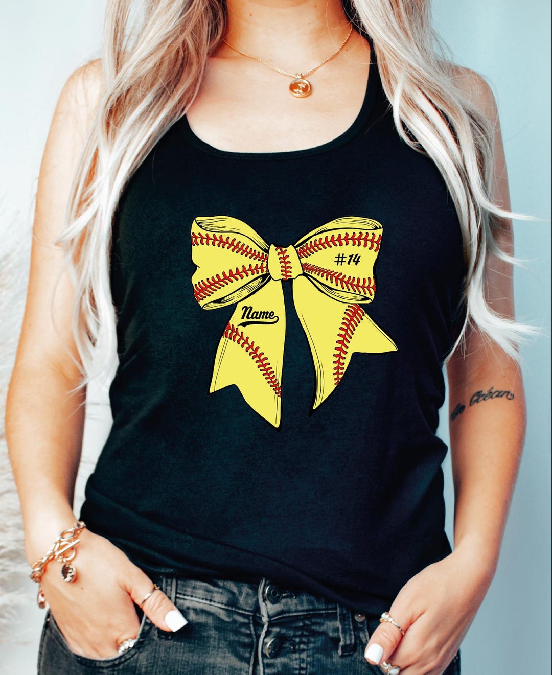 Custom Softball Racerback, Softball Coquette Tank Top, Softball Bow V ...