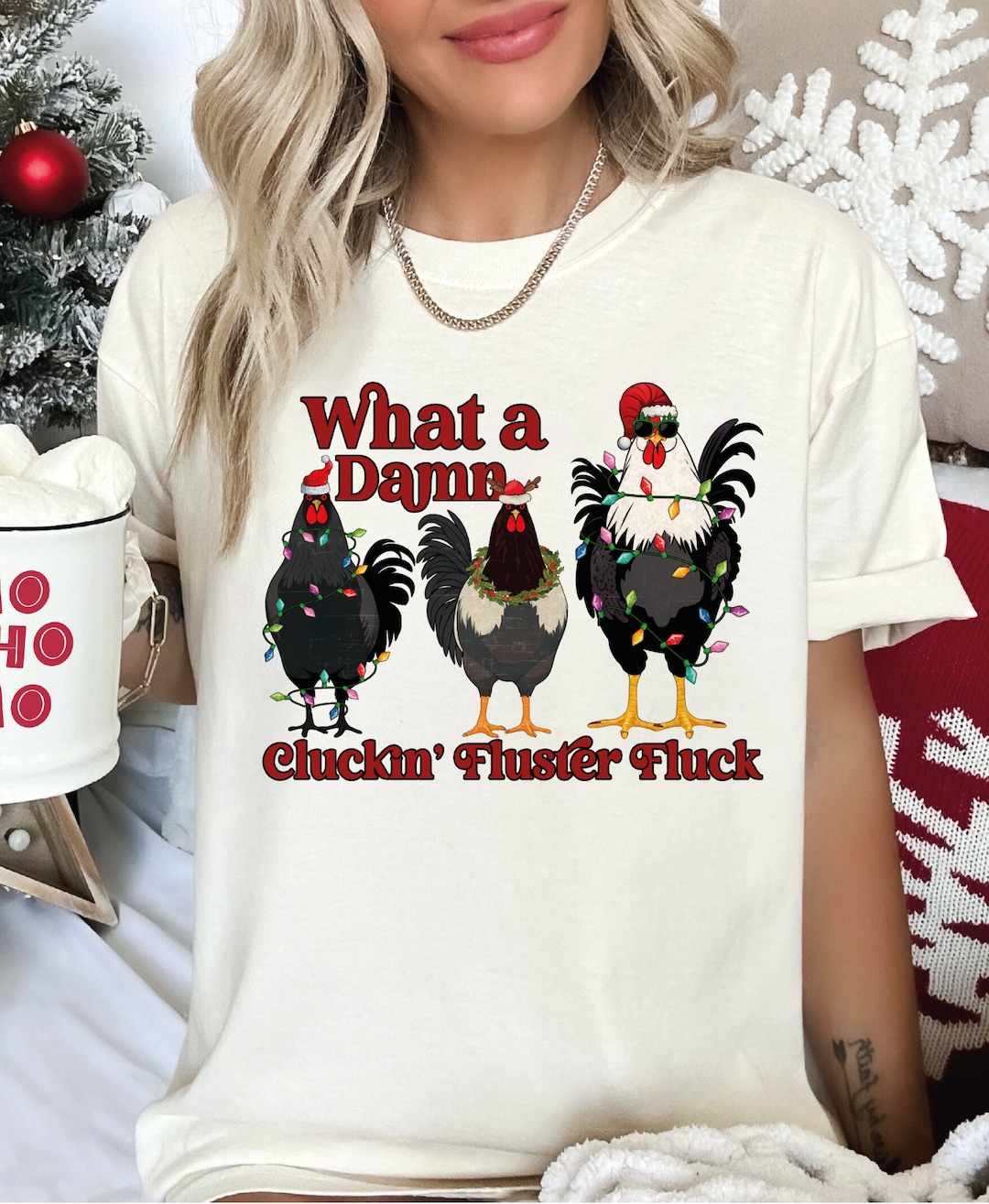 What A Damn Cluckin Fluster Fluck Christmas Lights Shirt, Chicken ...