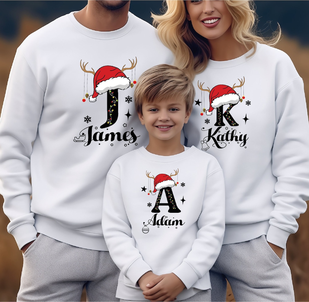 Monogrammed Family Christmas Sweatshirt, Personalized Christmas ...