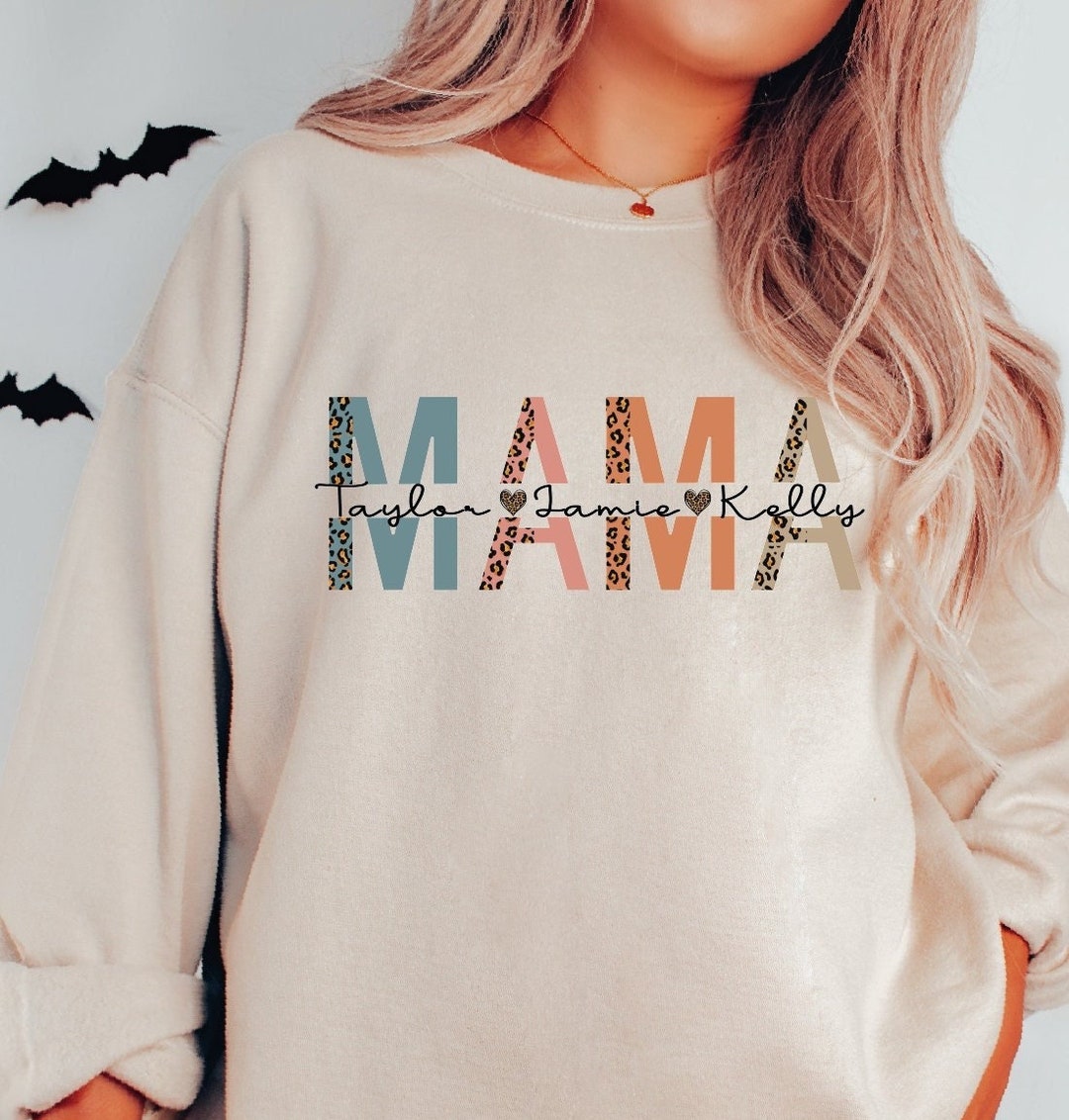 Custom Mama Sweatshirt, Mom Sweatshirt With Kids Names, Leopard Print ...