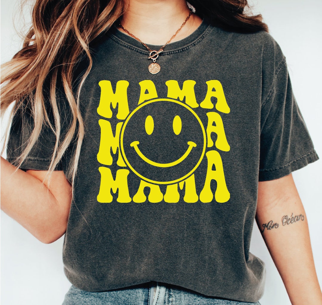Mama Smile Face Shirt, Hot Yellow Happy Mama Shirt, Funny Mom Shirt ...