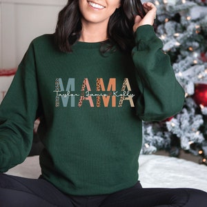 Custom Mama Sweatshirt, Mom Sweatshirt With Kids Names, Leopard Print ...