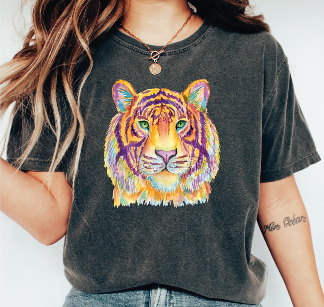 Colorful Tiger Shirt, Tiger Face Shirt, Safari Shirt for Women, LS404 ...