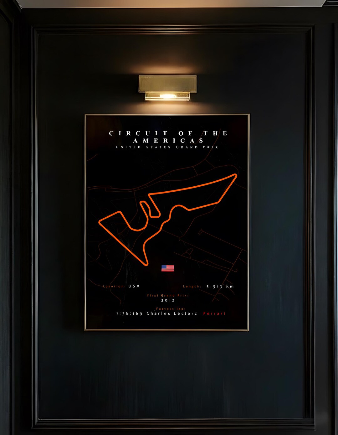 F1 Austin COTA Digital Poster - Neon Orange Race Track Wall Art Print ...