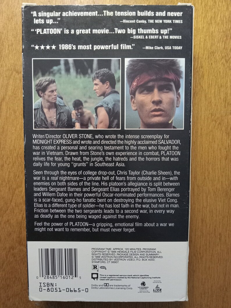 1986 Platoon VHS Movie War Movie Charlie Sheen Military Used - Etsy