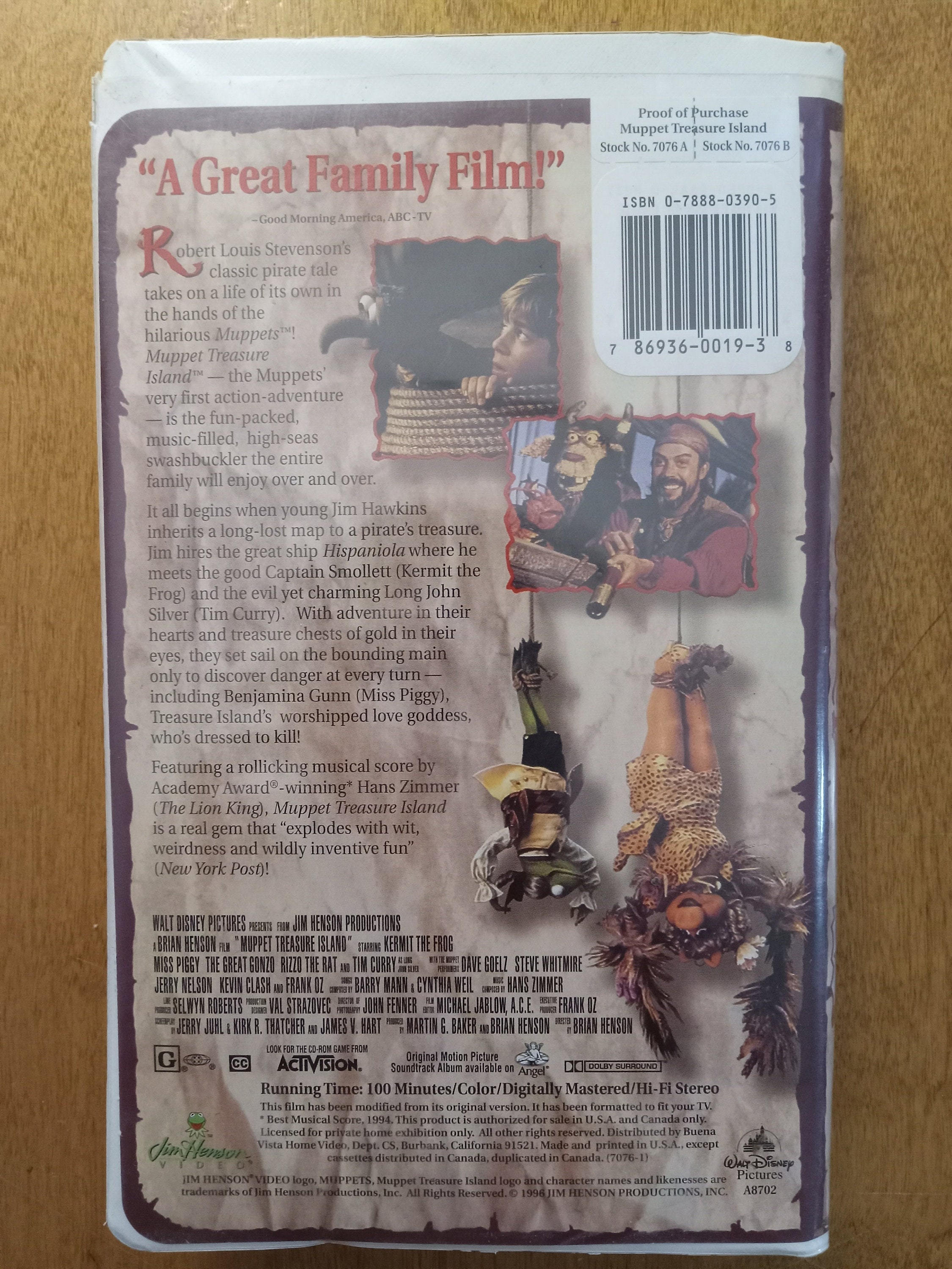 1996 Muppet Treasure Island VHS Movie, the Muppets Jim Henson Walt ...