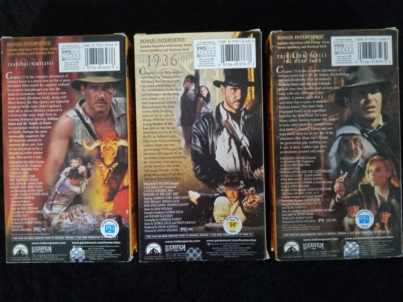 Indiana Jones Trilogy VHS Movies Harrison Ford, Last Crusade, Temple of ...
